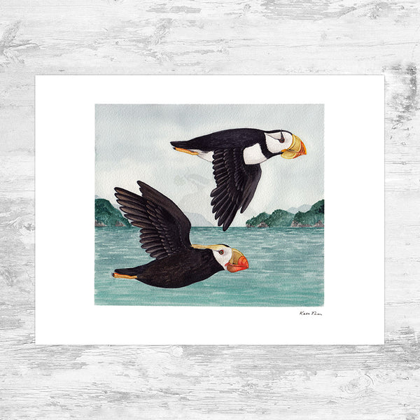 Puffins in Flight Art Print – Kate Dolamore Art